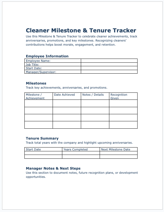 Cleaner Milestone & Tenure Tracker