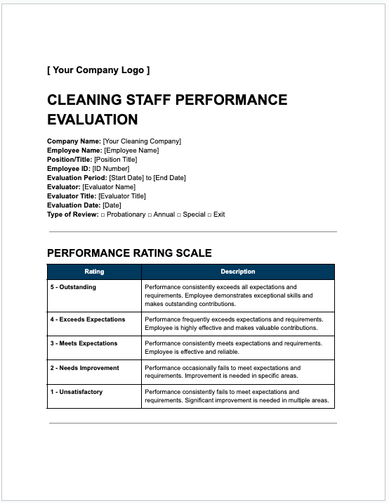 Cleaning Staff Performance Evaluation