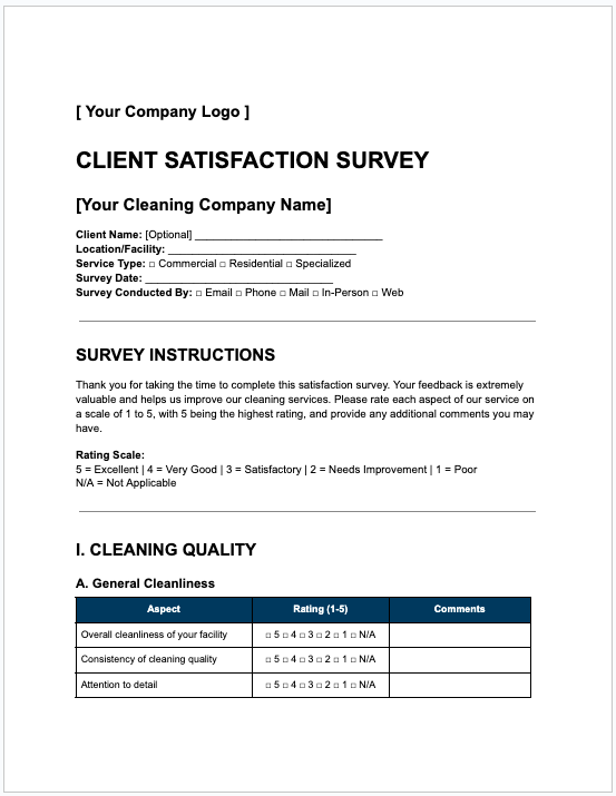 Client Satisfaction Survey Template