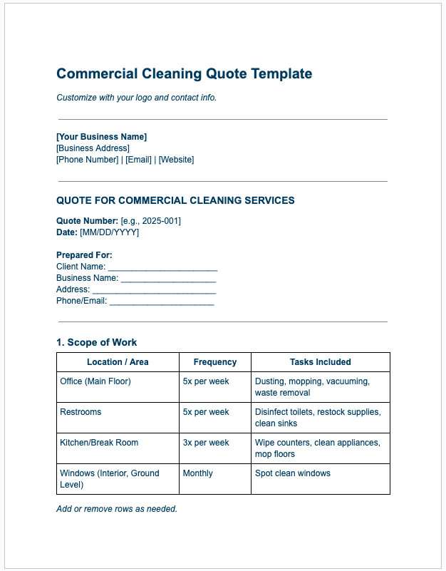 Commercial Cleaning Quote Template