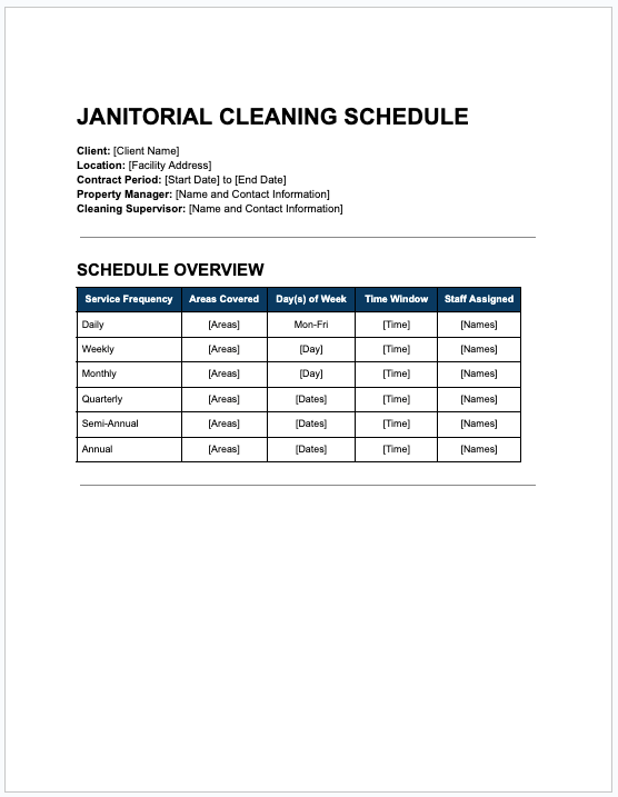 Janitorial Cleaning Schedule